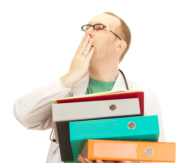 Medical Doctor with a Lot of Work Stock Image - Image of binder ...
