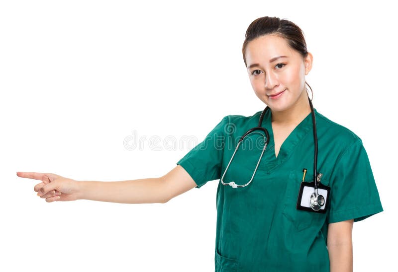 Medical Doctor Point Finger Stock Image - Image of lady, green: 44092543