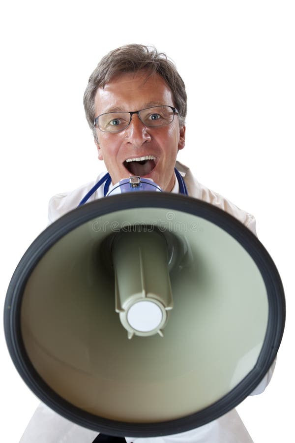 Medical Doctor Screaming Loudly in Megaphone Stock Image - Image of ...