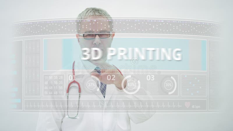 Medical Doctor Scrolls To 3D PRINTING Tab on a Touchscreen Display ...