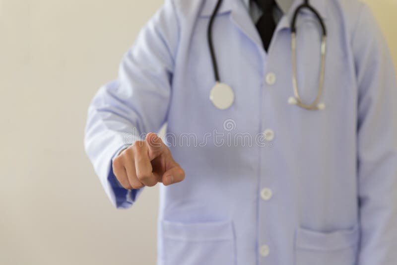 Medical Doctor Standing and Using One Finger for Pressing Virtual Touch ...