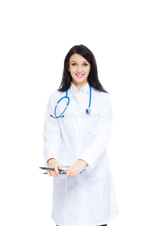 Smiling Medical Doctor Woman with Stethoscope. Present Something Stock ...