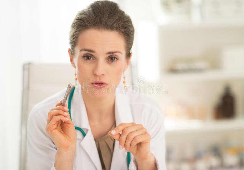 Medical Doctor Woman Explaining Something Stock Image - Image of clinic ...