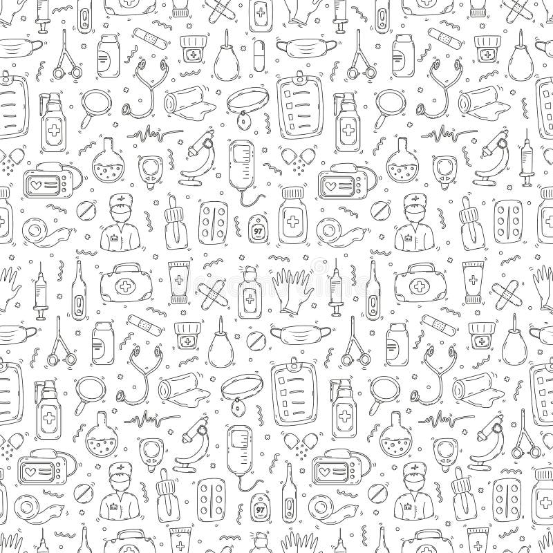 Medical doodle pattern stock vector. Illustration of laboratory - 234004506