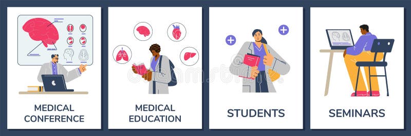 Medical Education and Training Seminars of Doctors Banners, Flat Vector ...
