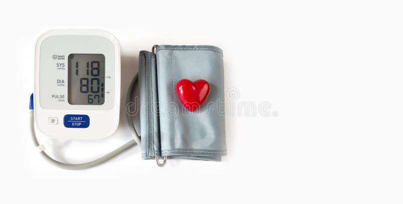 Medical Electronic Tonometer and Red Heart on a White Background Stock ...