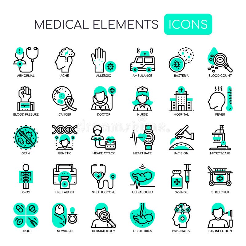 Medical Elements , Pixel Perfect Icons Stock Vector - Illustration of ...