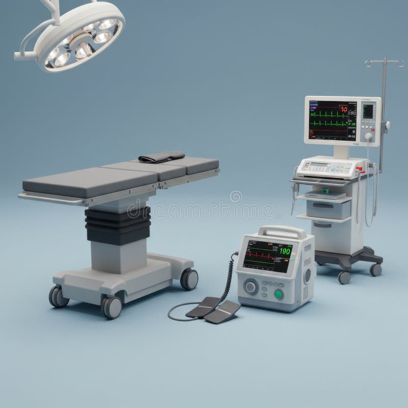 Medical Equipment in Operating Room: 3D Render Stock Illustration ...