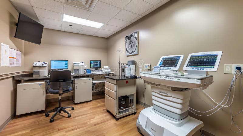 Medical Equipment Room with Monitors and Workstation Stock Illustration ...