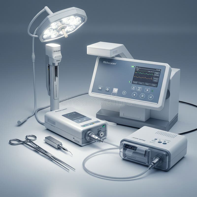 Medical Equipment Setup on a Sterile Surface, Featuring Surgical ...