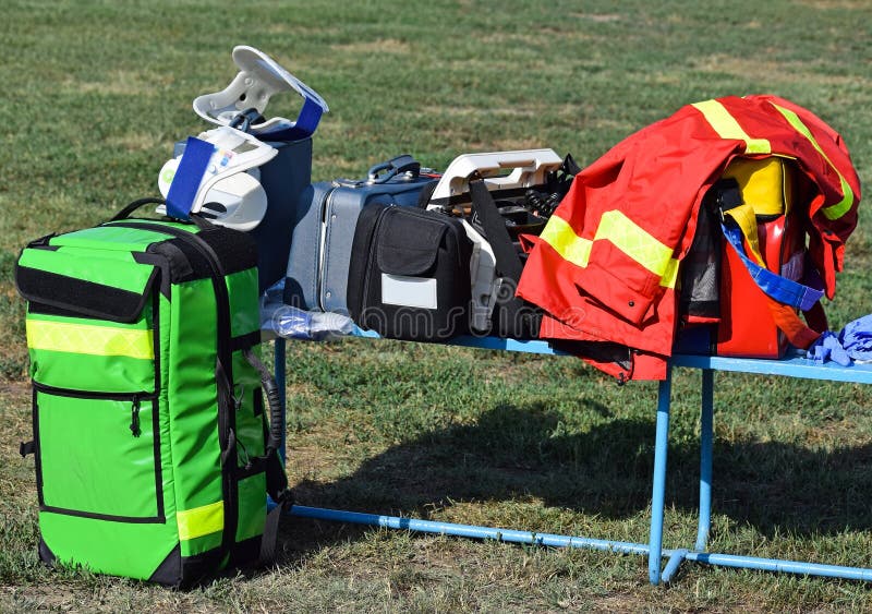 Medical Equipments on a Bench Stock Image - Image of physical, blue ...