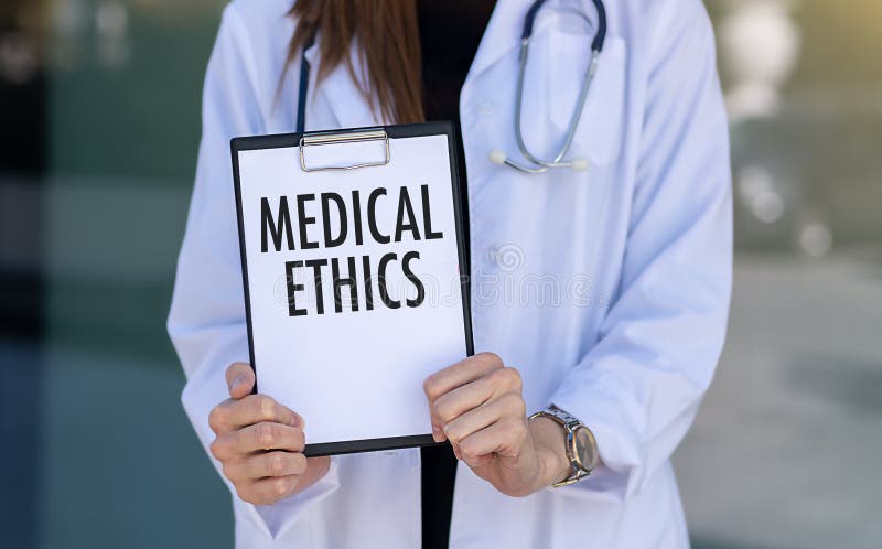 Medical Ethics Text with Document Brown Envelope and Stethoscope on ...