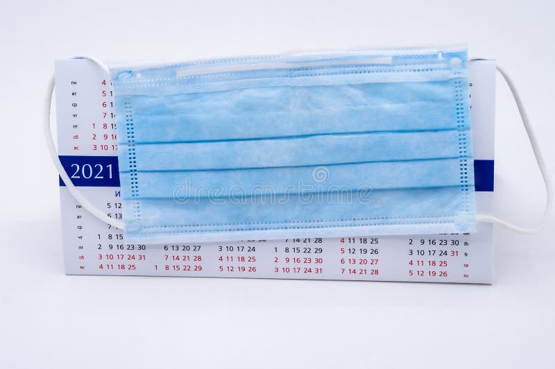 Medical Face Mask and Calendar for 2021, Blue Disposable Mask on the ...