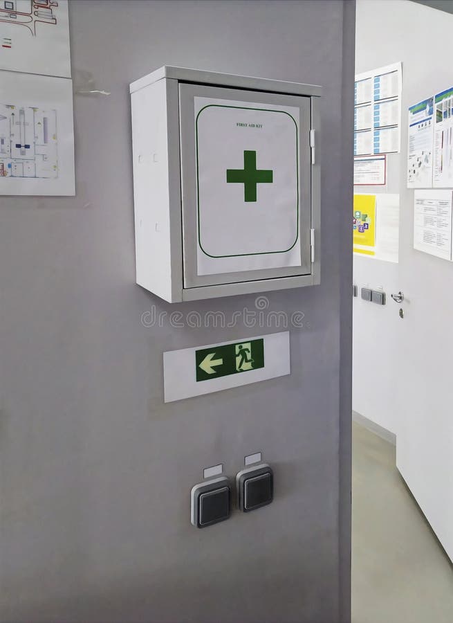 Medical First Aid Kit on the Wall Stock Photo - Image of assistance ...