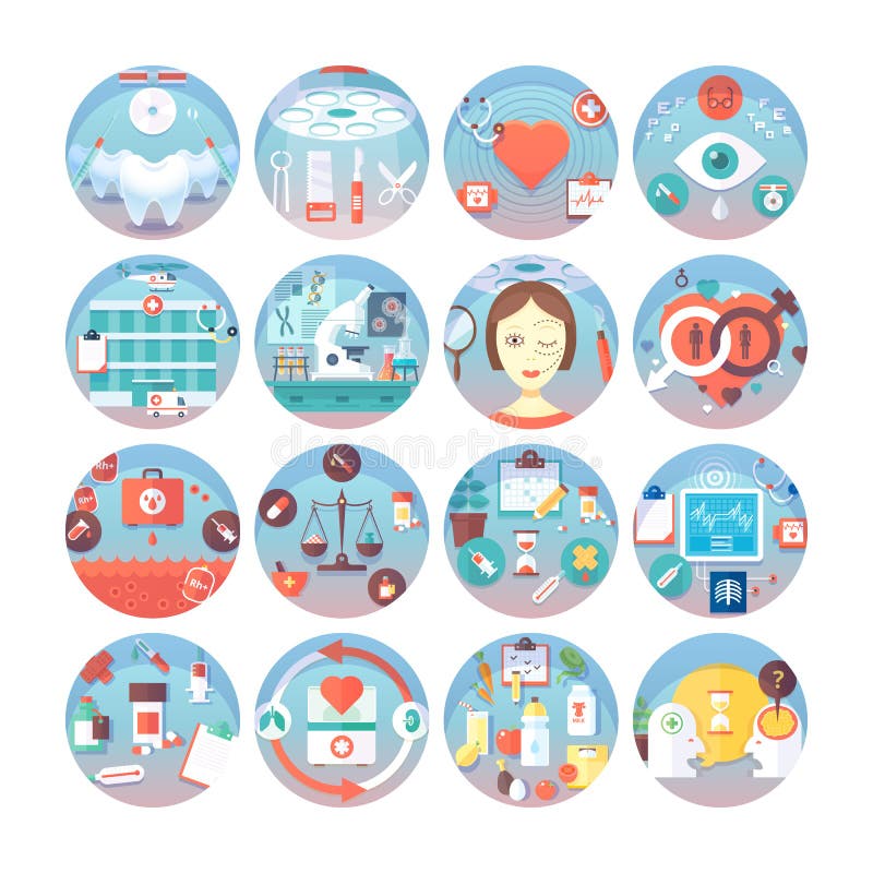 Medical Flat Circle Icons Set. Kinds of Medical Services. Vector Icon ...