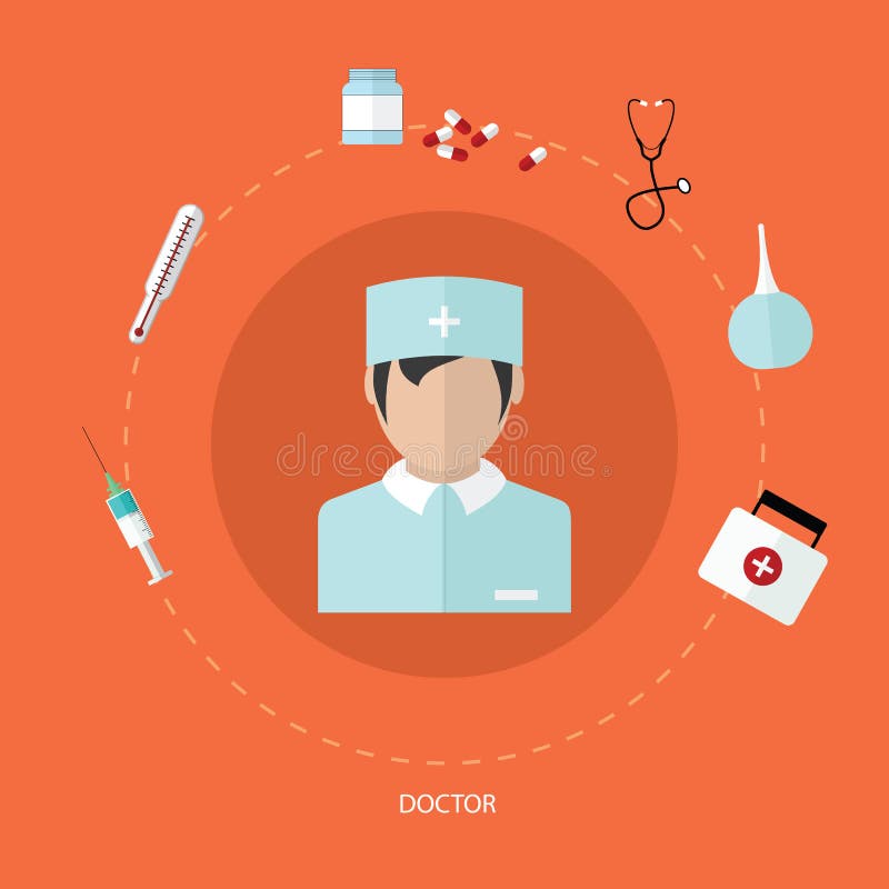 Medical Flat Icon Set with Doctor, Vector Design Stock Vector ...