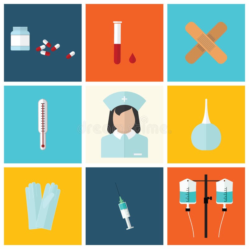 Medical Flat Icon Set with Nurse, Vector Design Stock Vector ...