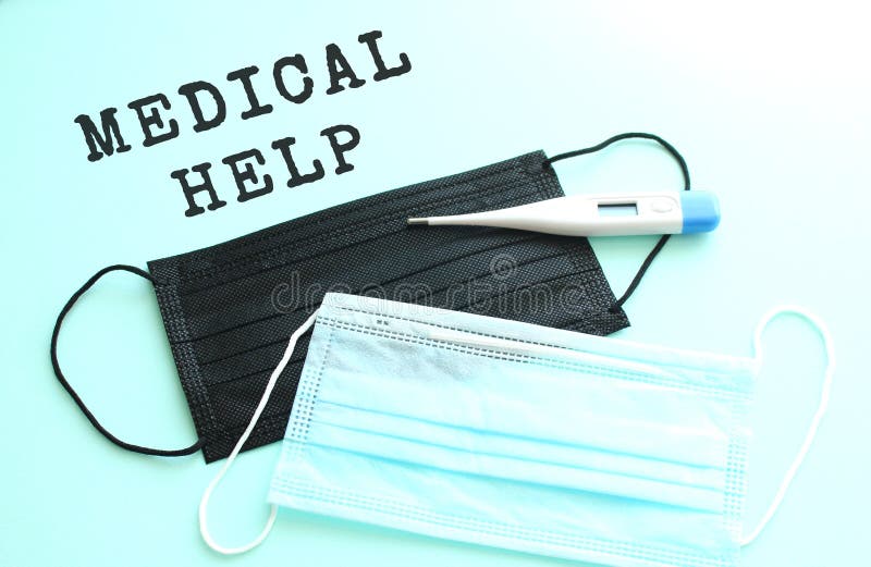 MEDICAL HELP Lettering on a Blue Background with Blue and Black Medical ...