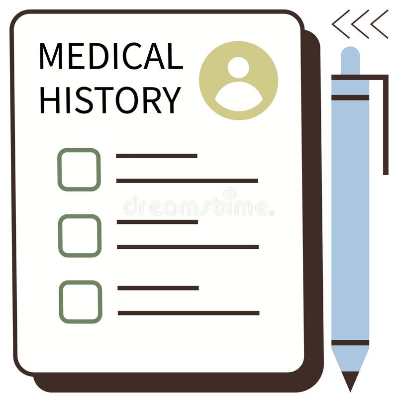 Medical History Document with Checklist and Pen for Patient Information Collection Stock Vector ...