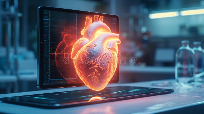 Medical Hologram Neon Glow Translucent Human Hearth Setting on Computer ...