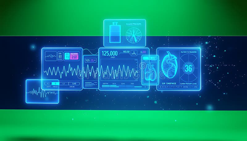 Medical Hud Elements with Glowing Blue Ui and Graphs Isolated on Green ...