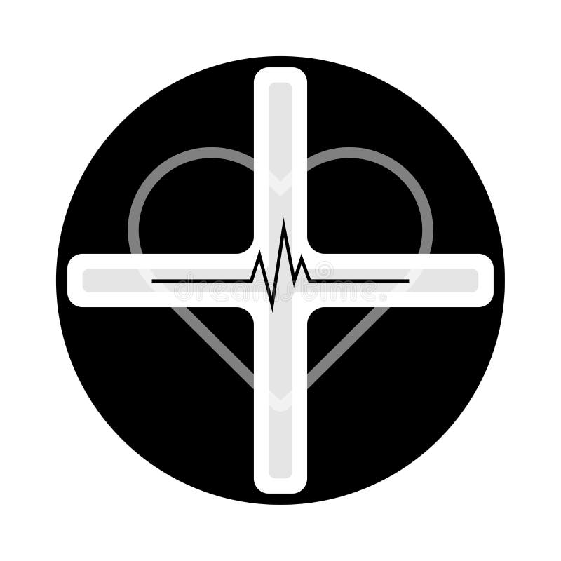 Solid Black Medical Icon with Pulse & Heart Symbols Stock Illustration ...