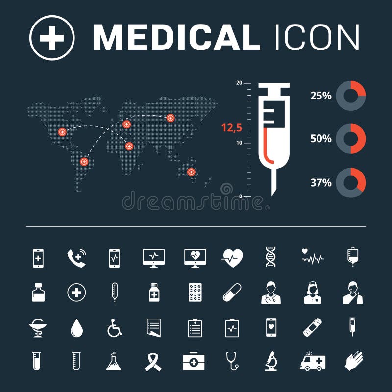 Medical Human Organs Icon Set with Human Body and World Map Info ...