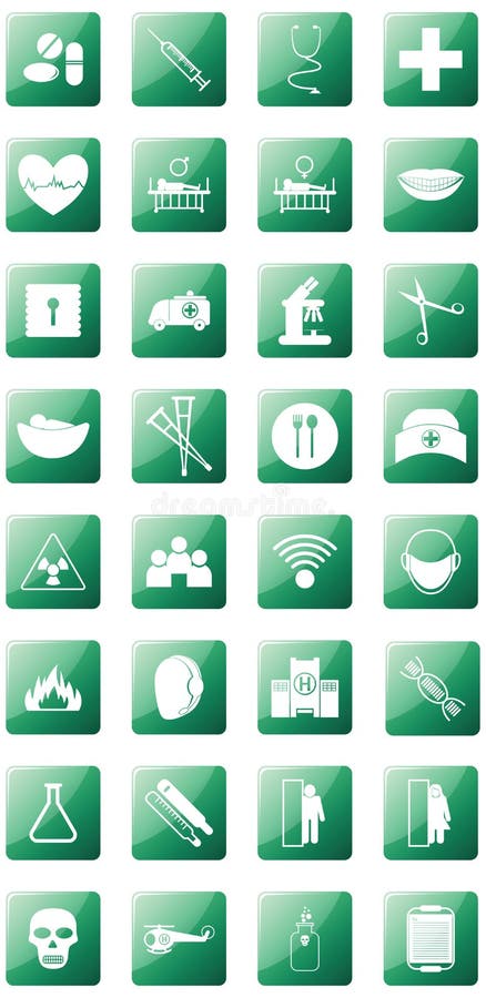 Medical Icon Set on Green Background. Stock Vector - Illustration of ...