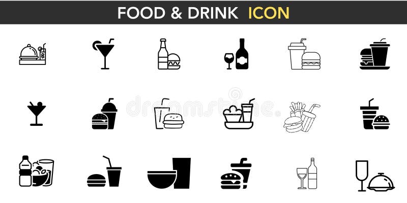 Food Drink Icons Restaurant Menu Beverage Symbols Cocktail Graphics ...