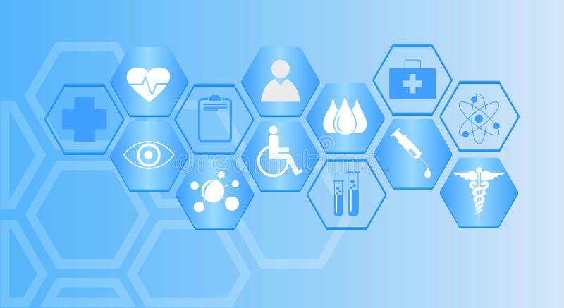 Medical Icons on Blue Medical Background. Awareness Poster Stock ...