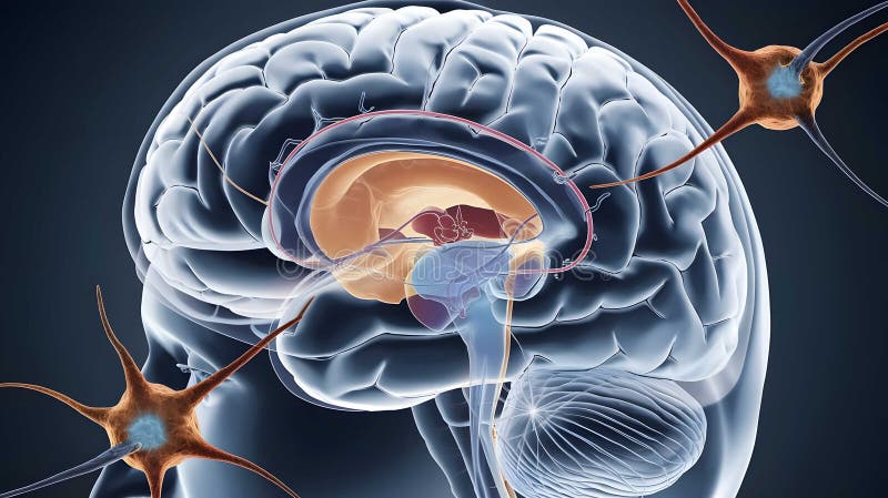 Detailed Medical Illustration of the Human Brain with Labeled Lobes ...