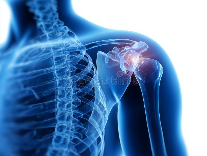 Medical Illustration of Shoulder Pain with X Ray Effect, Highlighting ...