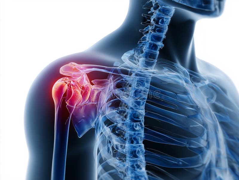 Medical Illustration of Shoulder Pain with X Ray Effect, Highlighting ...