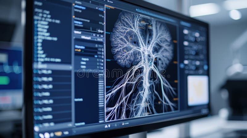 Medical Imaging Scan of a Nervous System Displayed on a Computer Screen ...