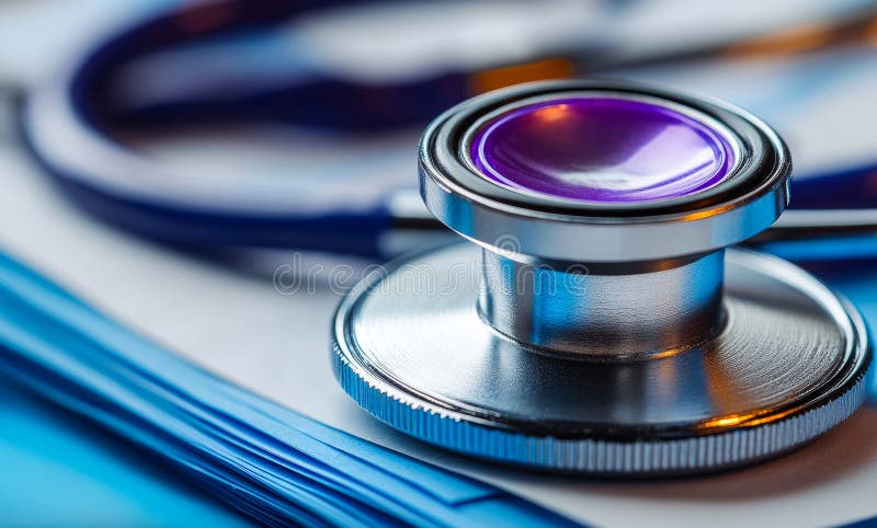 A Medical Instrument with a Purple Tip Sits on Top of a Stack of Papers ...