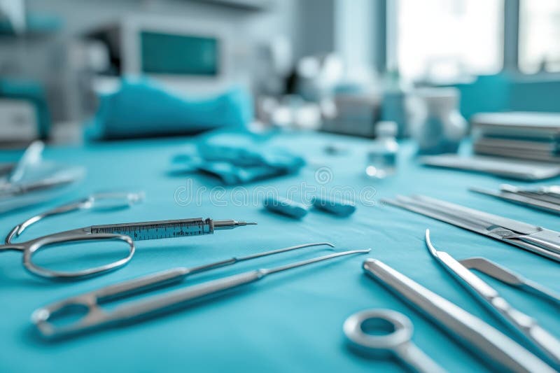 Medical Instruments Layout Sterile Table Bright Operating Room Setting ...