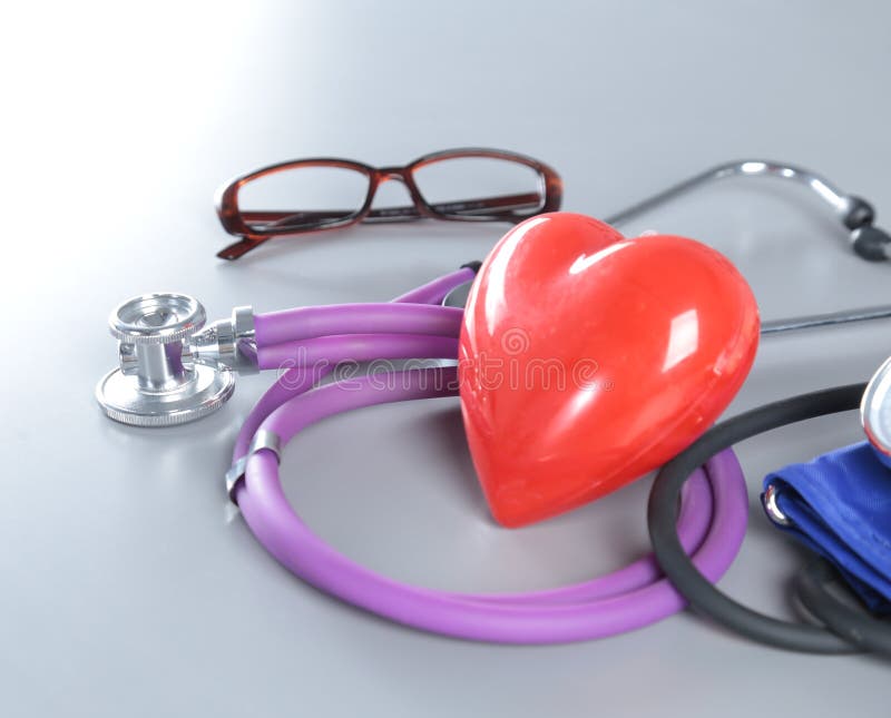 Medical Instruments, Stethoscope and Red Heart Closeup Shot Stock Photo ...
