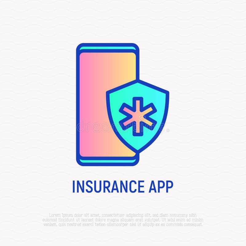 Medical Insurance App on Smartphone. Thin Line Icon Stock Vector ...