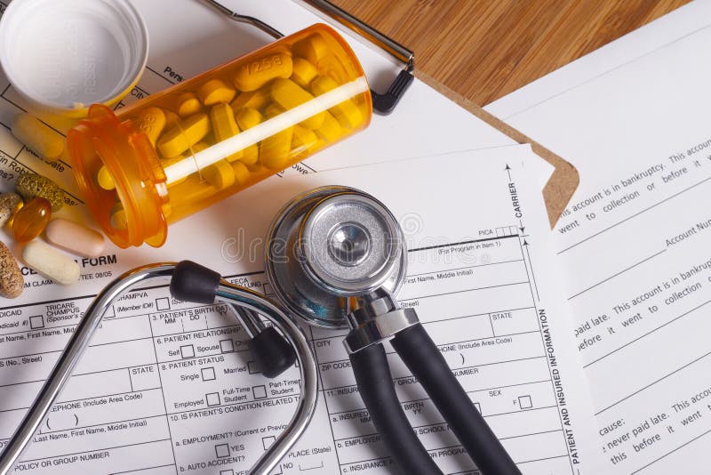 Medical Insurance Records, Pen and Stethoscope Stock Image - Image of ...