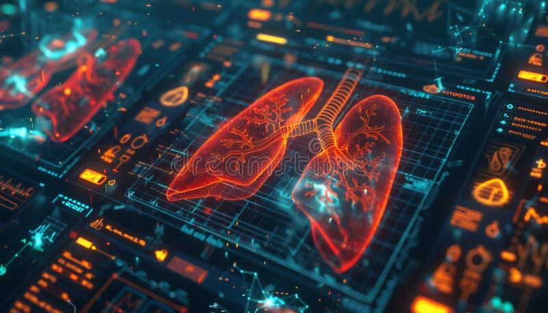 Medical Interface Displays Red Lungs, Highlights Health Parameters and ...