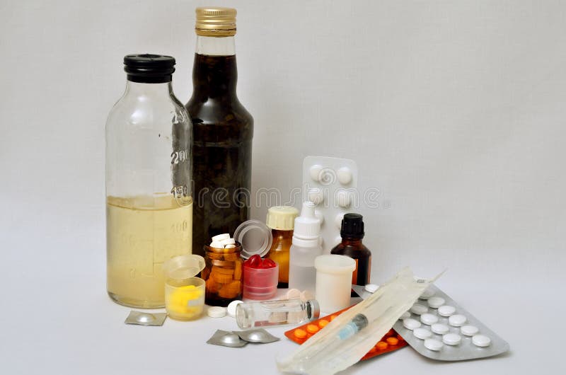 Bedside Table with Open Drawer of Medications Stock Photo - Image of ...