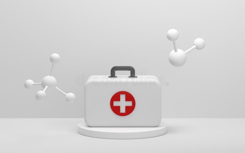 Medical Kit and Molecules with White Background, 3d Rendering Stock ...