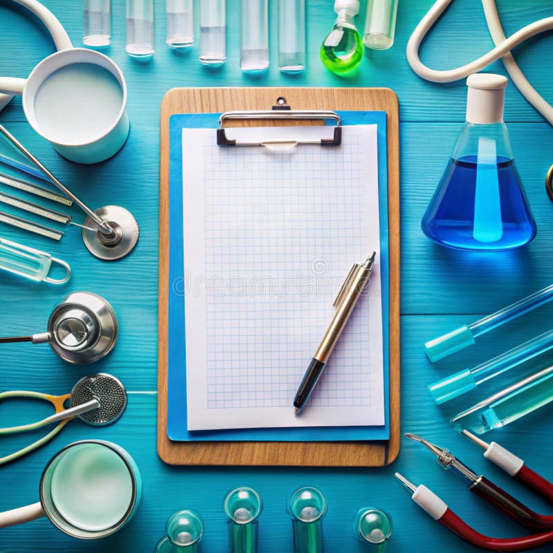 Medical Lab Tools and Clipboard Stock Illustration - Illustration of ...