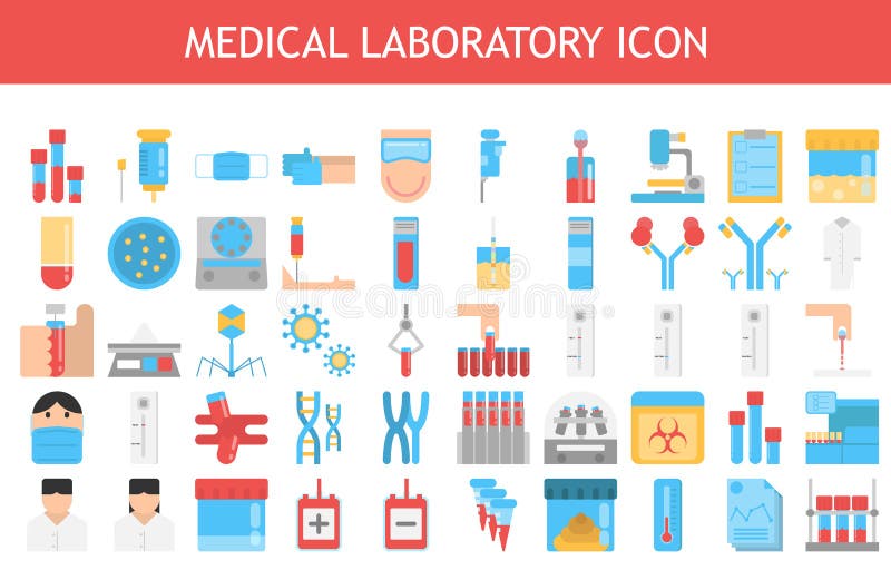 Medical Laboratory Flat Design Icon Set. Stock Vector - Illustration of ...