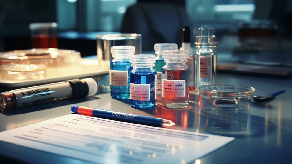 Medical Laboratory with Test Samples and Documents Stock Illustration ...