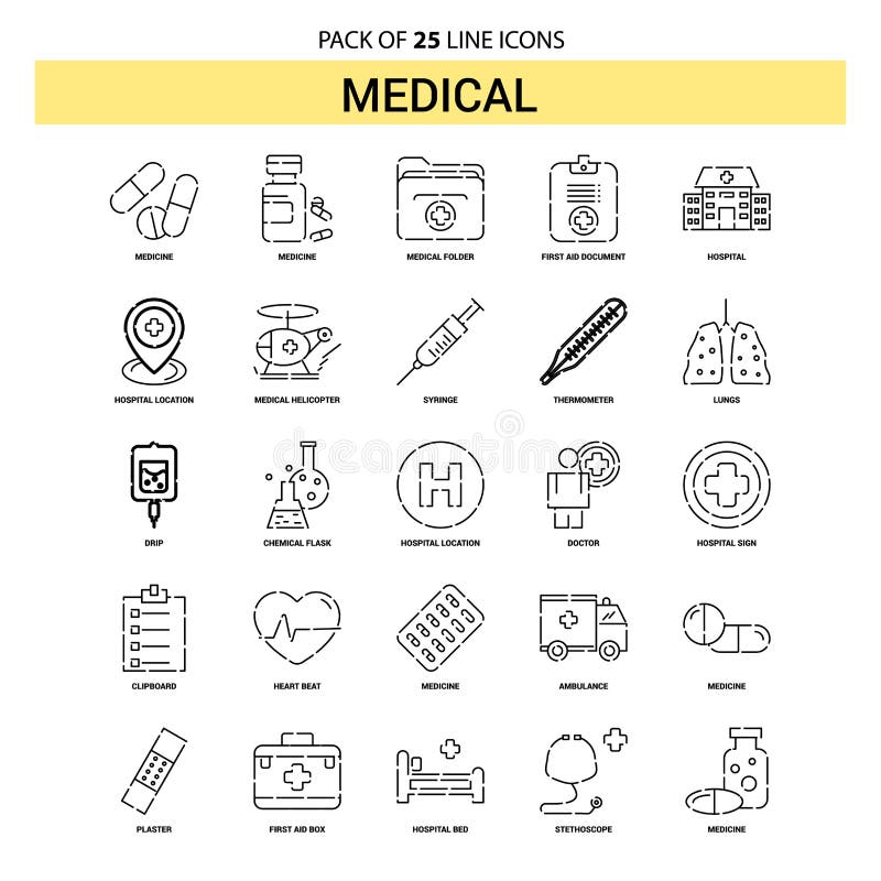 Medical Line Icon Set - 25 Dashed Outline Style Stock Vector ...