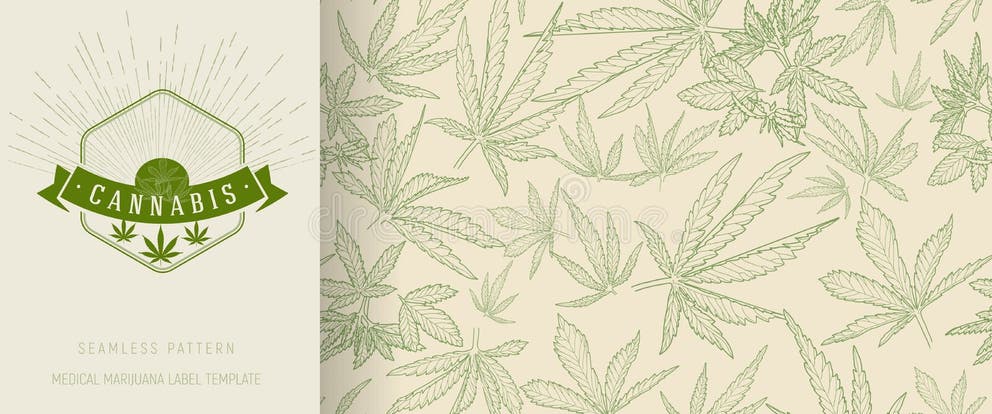 Medical Marijuana Label with Seamless Pattern Stock Vector ...