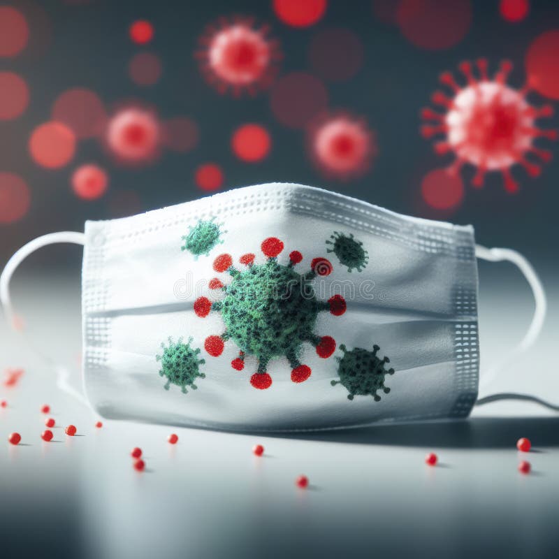 Medical Mask with Green and Red Virus Particles. Ai Generative Stock ...