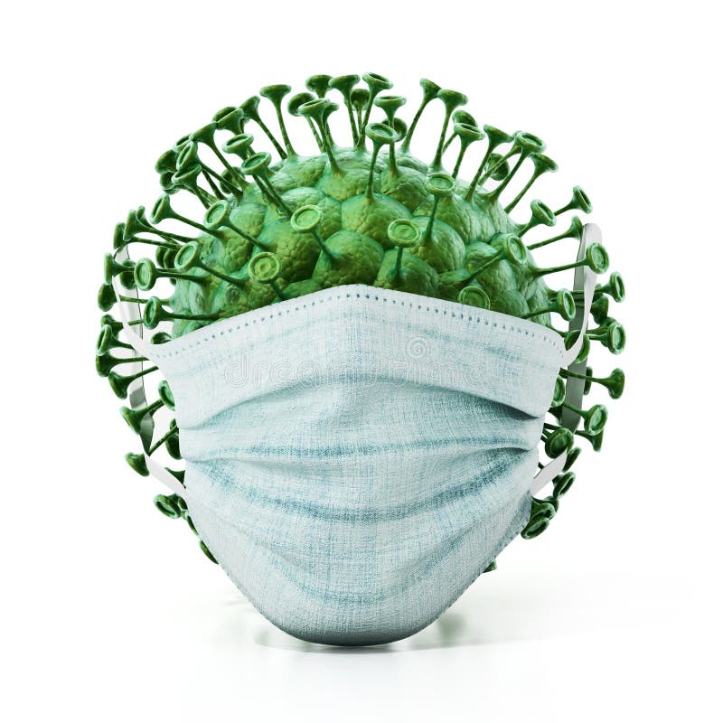 Medical Mask on Green Virus. 3D Illustration Stock Illustration ...