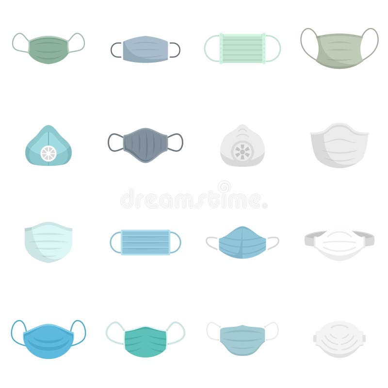 Medical Mask Icons Set Flat Vector Isolated Stock Vector - Illustration ...